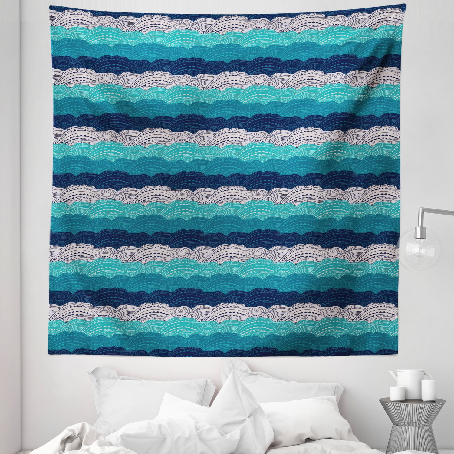 Wave Tapestry, Abstract Ornamental Ocean Waves with Lines and Spots in ...
