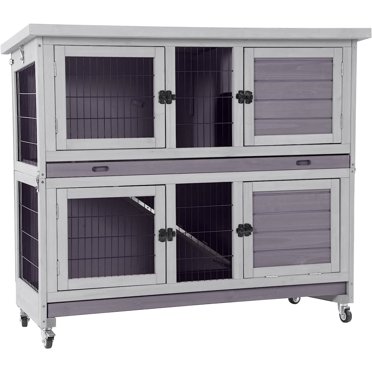 PawHut Bunny Cage: 2-Tier Indoor Rabbit Hutch with Metal Doors, Wheels ...