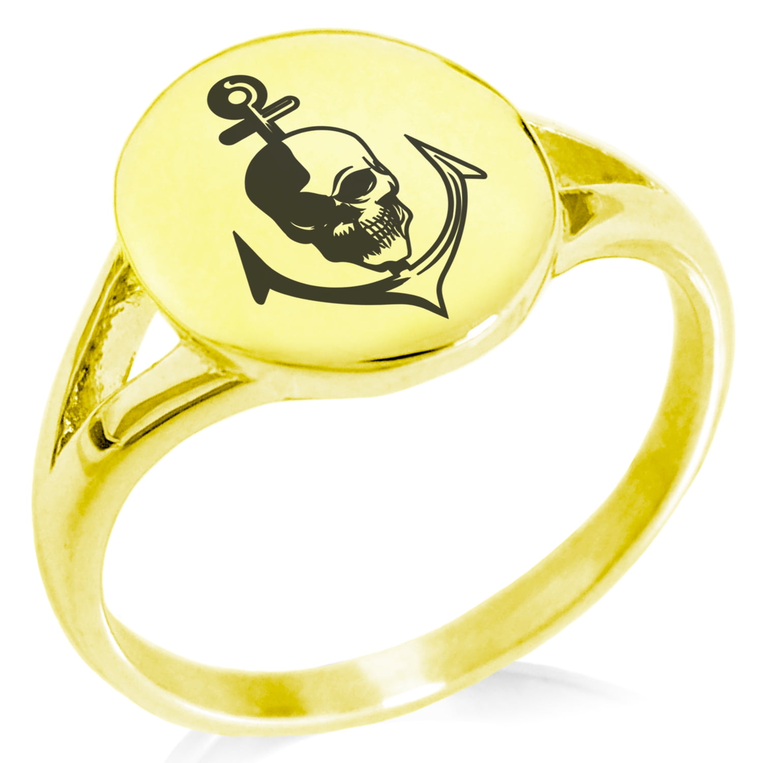 Stainless Steel Nautical Anchor & Skull Minimalist Oval Top Polished ...