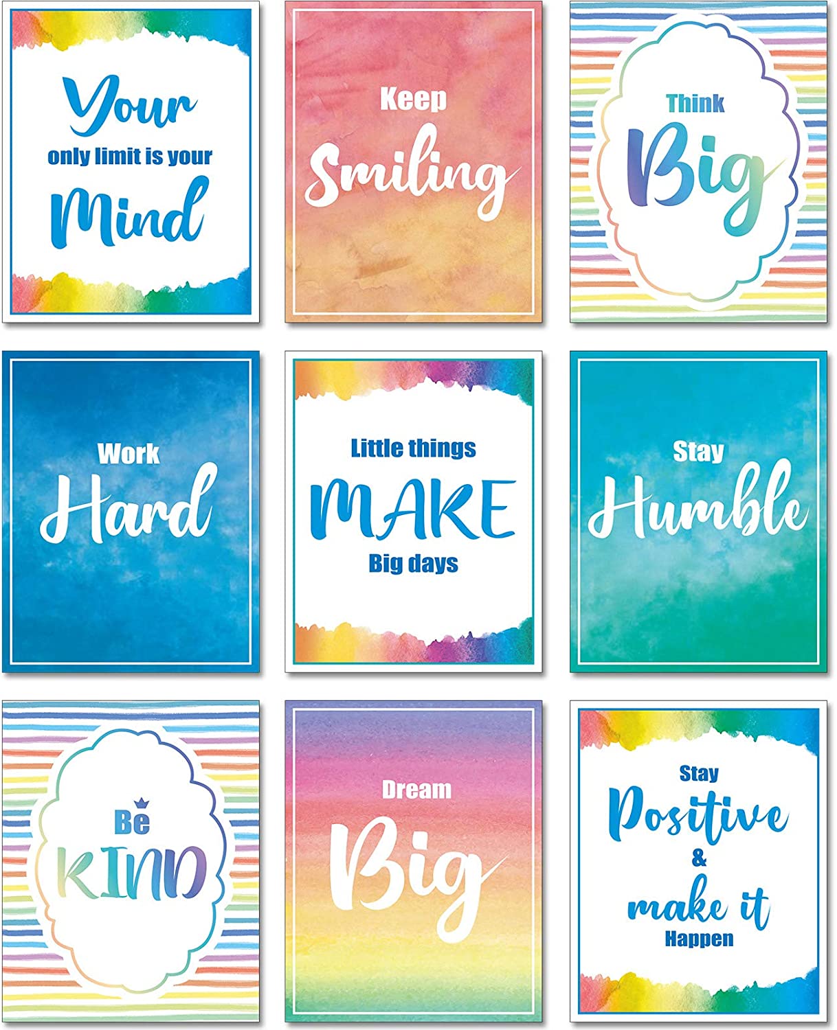 9 Pieces Watercolor Inspirational Wall Art Prints, Watercolor Art ...
