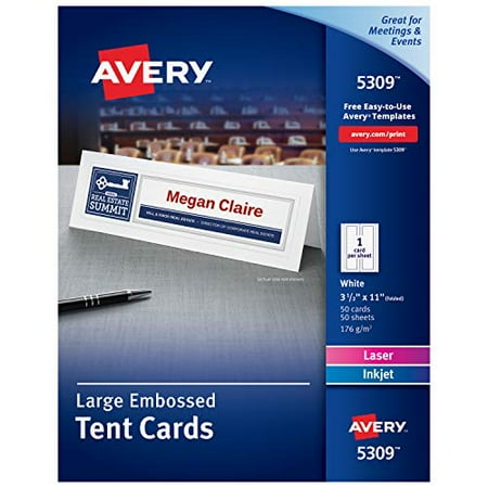 Avery Printable Large Tent Cards, Laser & Inkjet Printers, 50 Cards, 3. ...