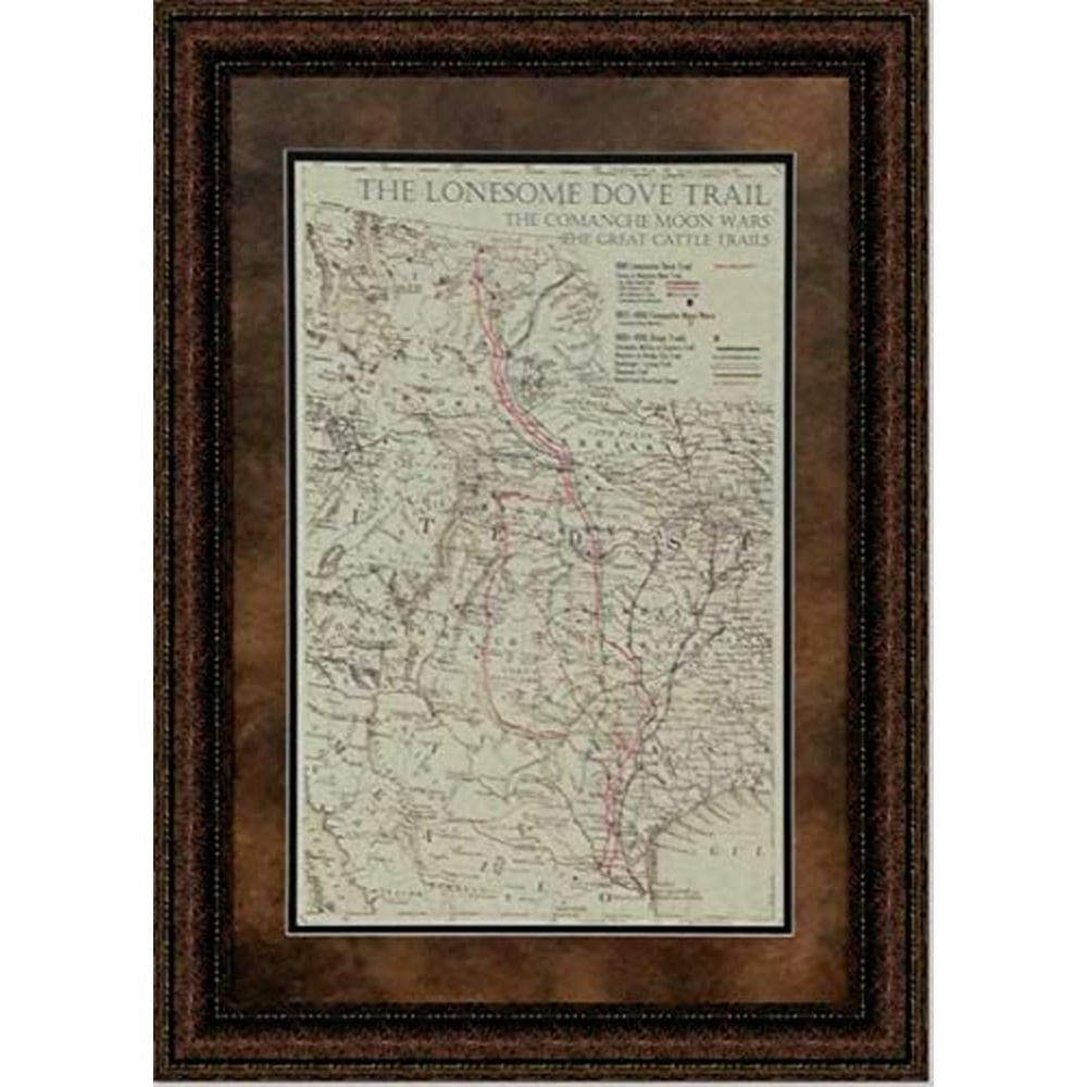Lonesome Dove Trail Map | Framed Historic Texas Map in Double Mat | 29L ...