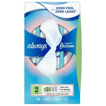 ALWAYS Infinity, Size 2, Super Sanitary Pads Non-Wings, Unscented, 32 ...