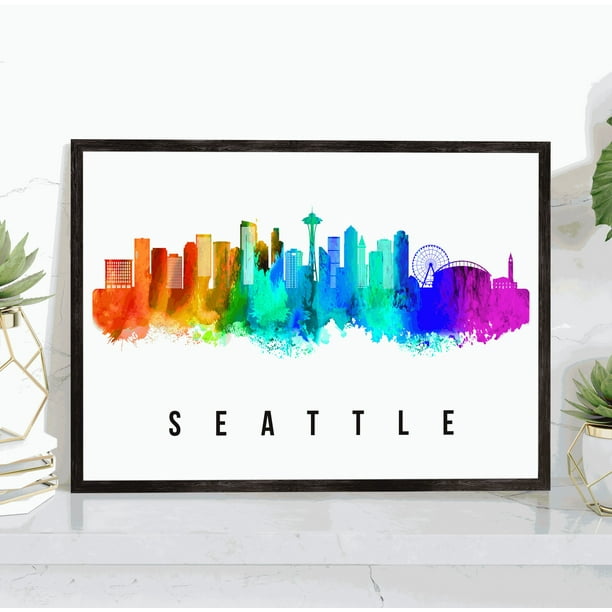Pera Print Seattle Skyline California Poster, Seattle Cityscape ...