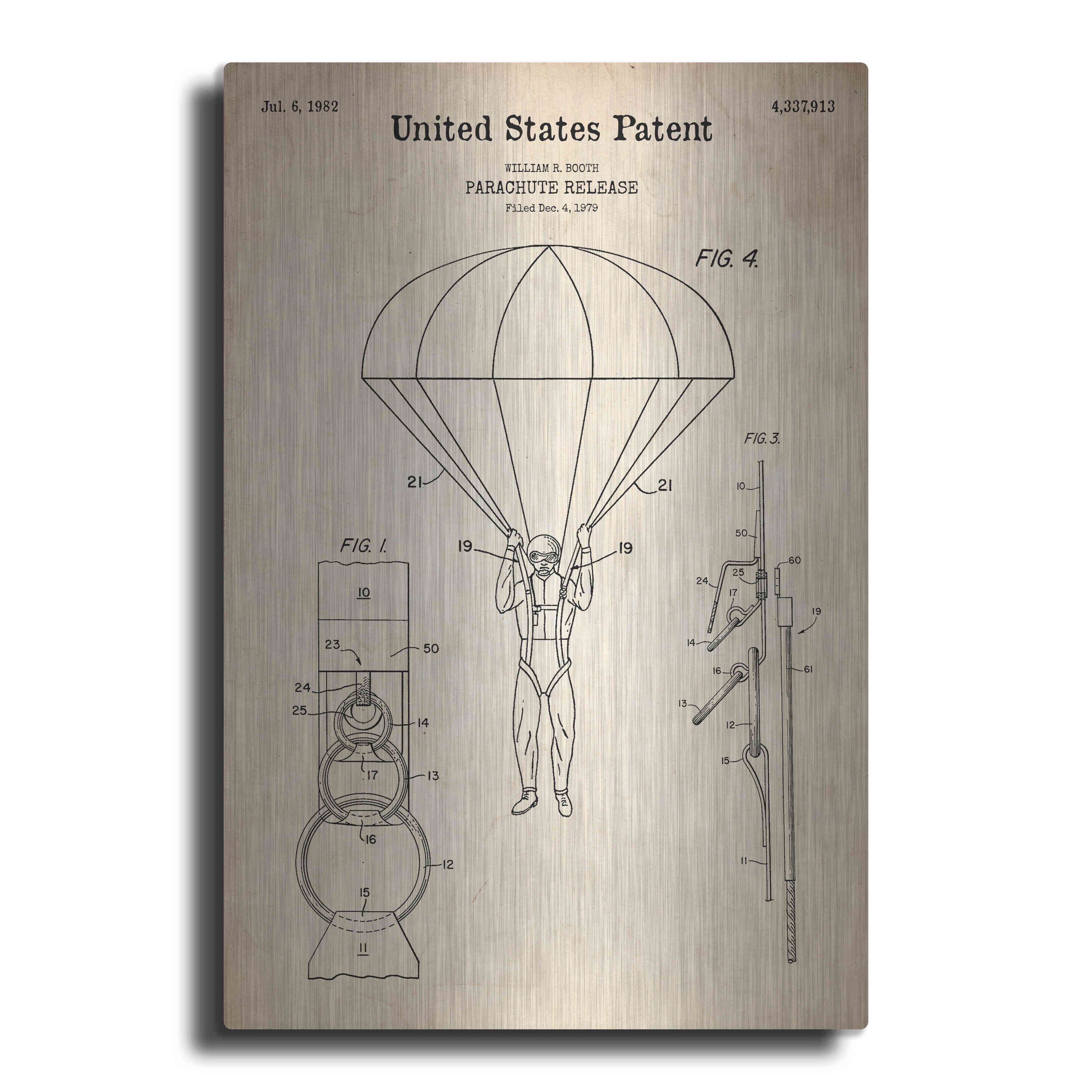 Luxe Metal Art 'Parachute Release Blueprint Patent Parchment' Metal ...
