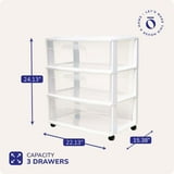 Homz Plastic 3 Clear Drawer Container, Small Rolling Storage Tower with ...