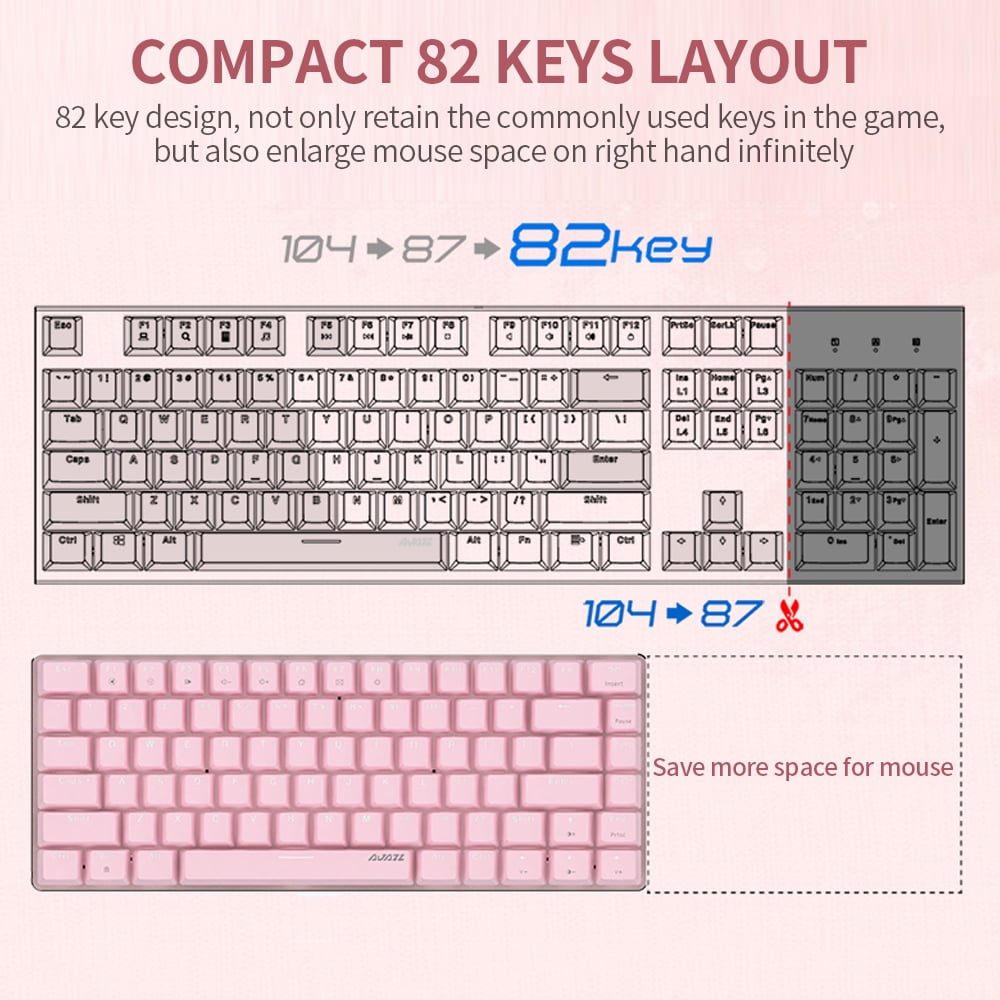 Buy Ajazz AK33 82 Keys USB Wired Mechanical Keyboard Monochromatic White Backlight Gaming Office ...