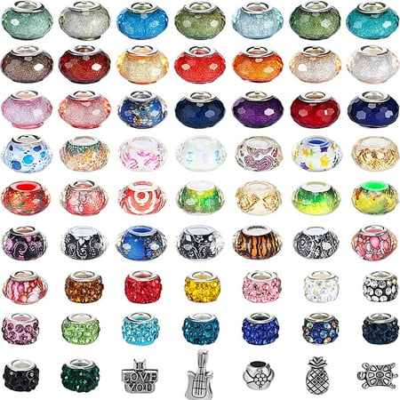 120 Pieces Assorted European Craft Beads Large Hole Glass Bead Mix ...