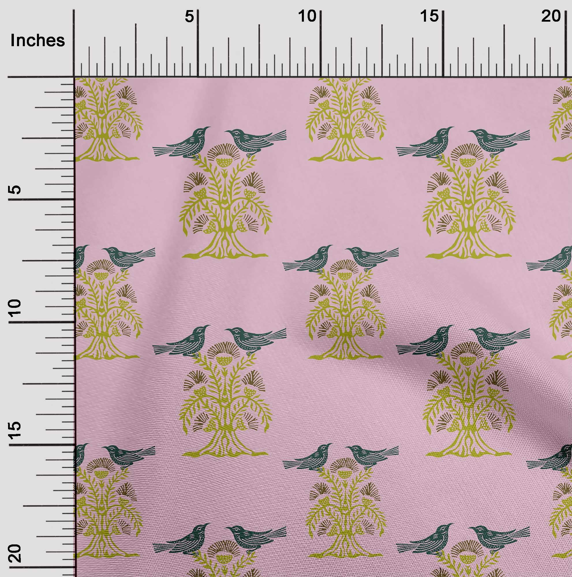 oneOone Georgette Viscose Fabric Bird & Tree Block Print Fabric By Yard ...