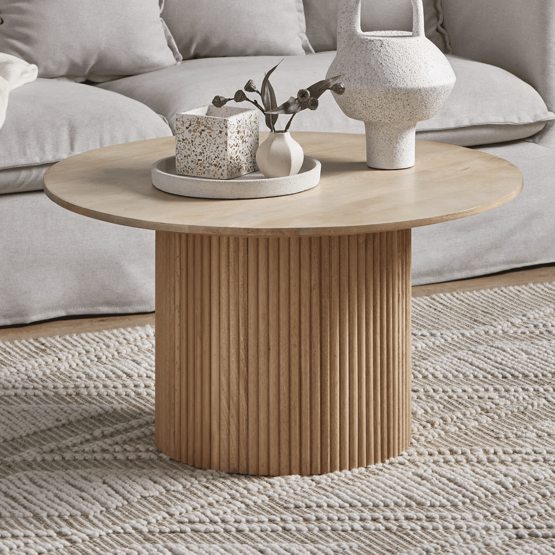 Solid Wood Coffee Table Circle Center Table Modern Farmhouse Living ...