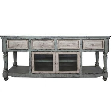 70 in. Solid Wood Open shelving Distressed TV Stand, Blue - Walmart.com