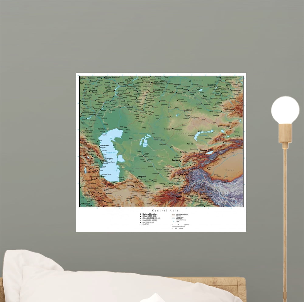 Map Central Asia Wall Mural Decal Sticker, Wallmonkeys Peel & Stick ...
