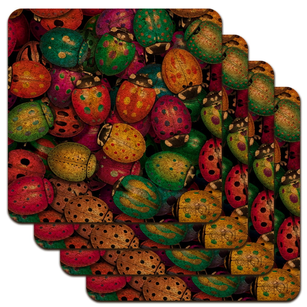 Ladybug Lady Bug Rainbow Low Profile Novelty Cork Coaster Set - Walmart.com