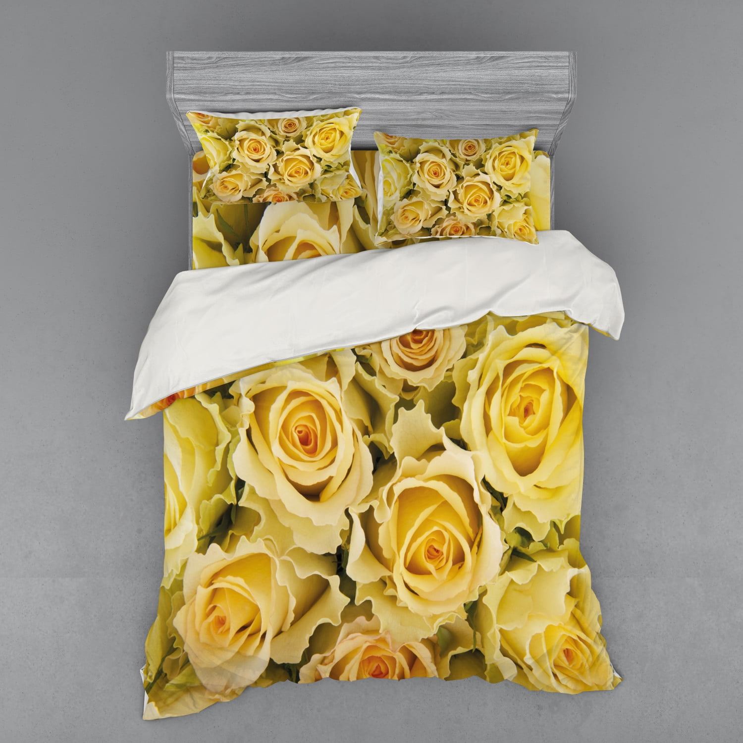 Ambesonne Rose Bedding Set 4 Pcs, Yellow Bridal Flourish, Queen, Yellow ...