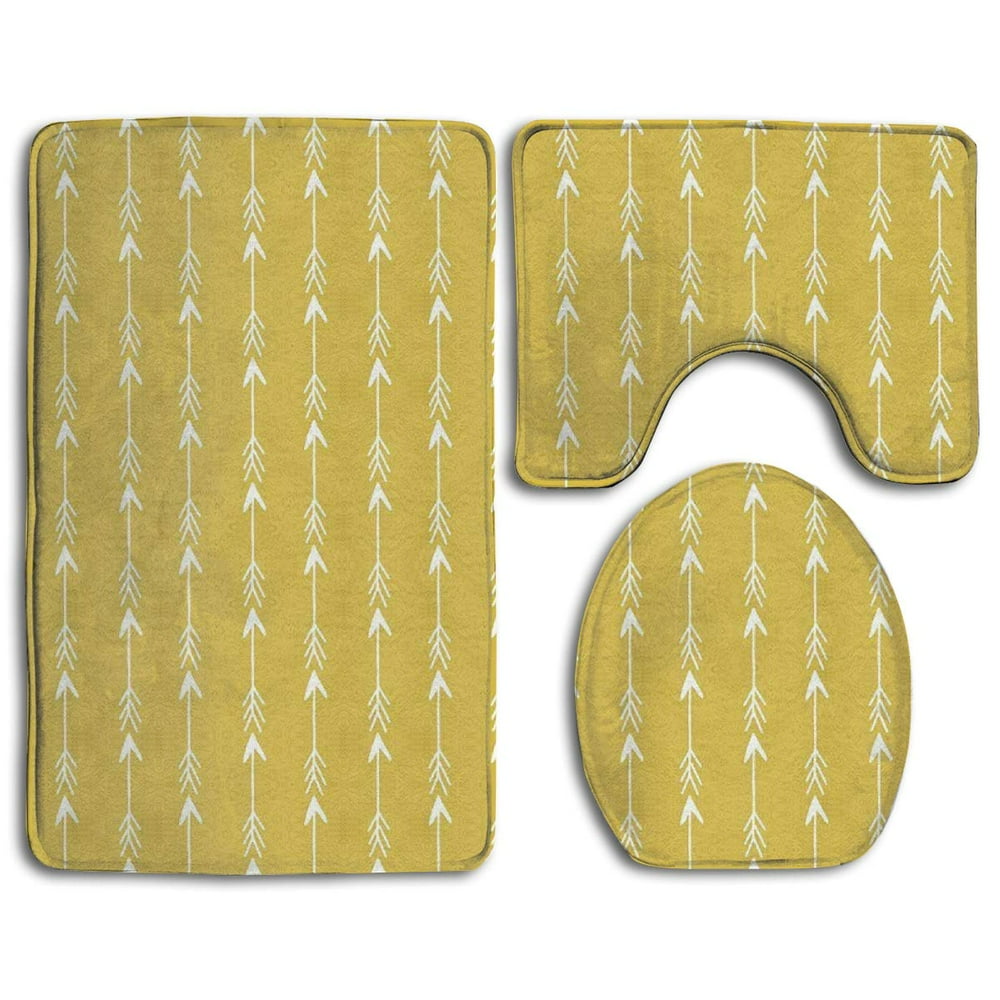 GOHAO Arrows Mustard Yellow Arrow 3 Piece Bathroom Rugs Set Bath Rug ...