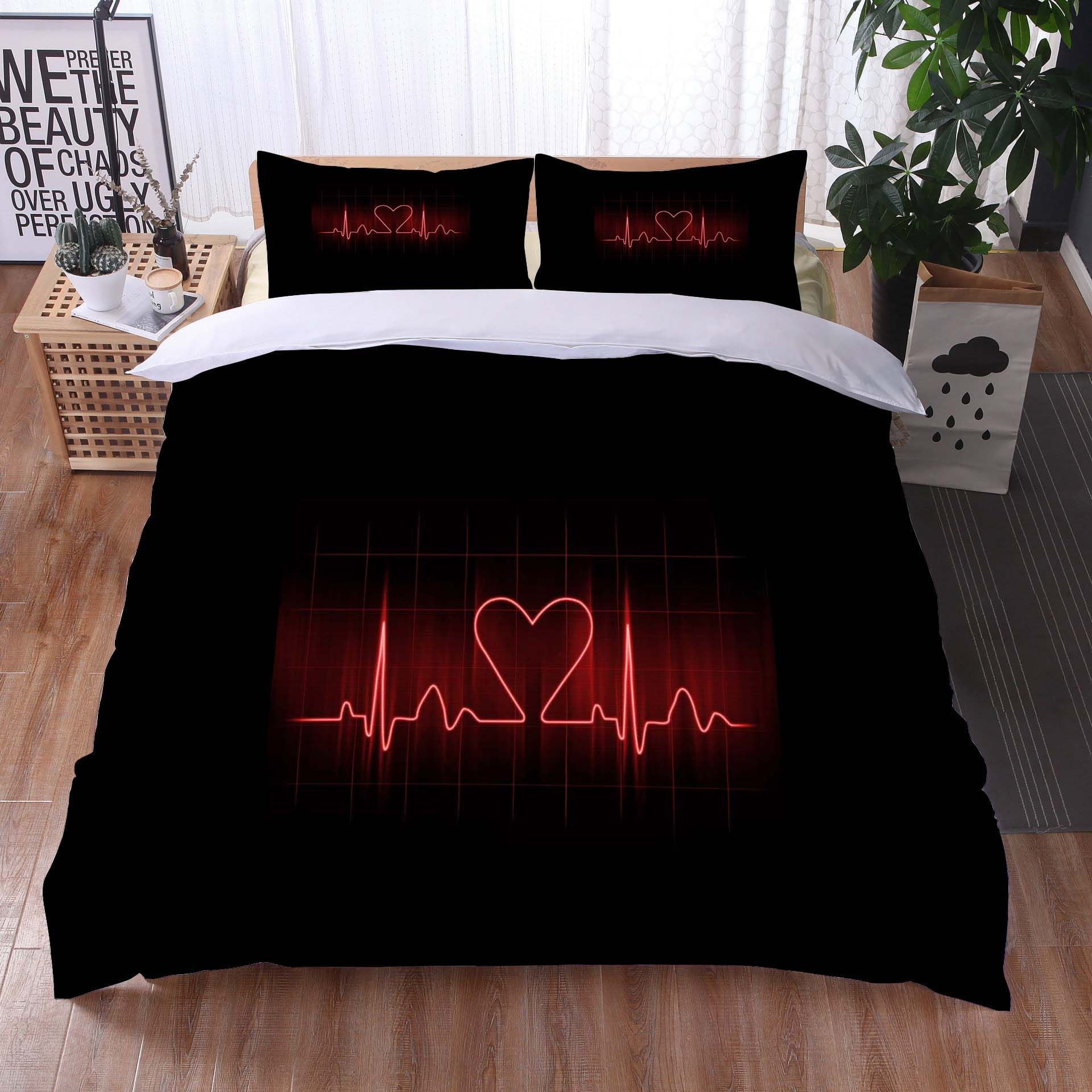 Love Heart Rose Flowers Pattern Quilt Cover Set Twin Size 3-Piece 3D ...