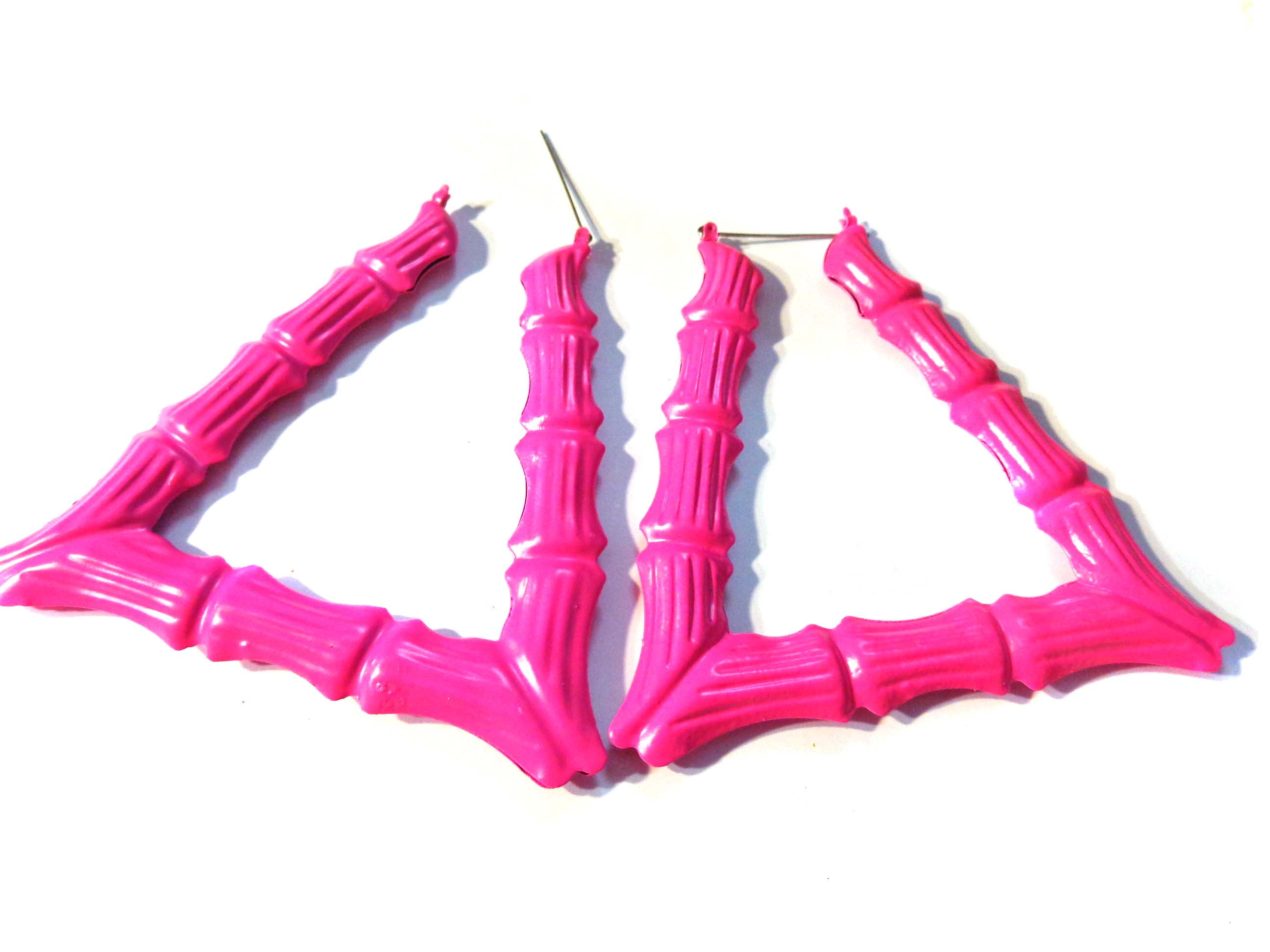 Hot Pink Bamboo Trapezoid Triangle Hoop Earrings 3.5 inch Large ...