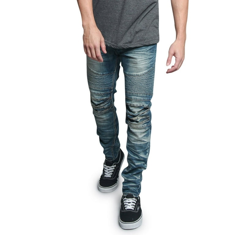 Victorious Men's Artisanal Crease Moto Biker Jeans, Up to 44 Victorious Men's Artisanal Crease Moto Biker Jeans, Up to 44