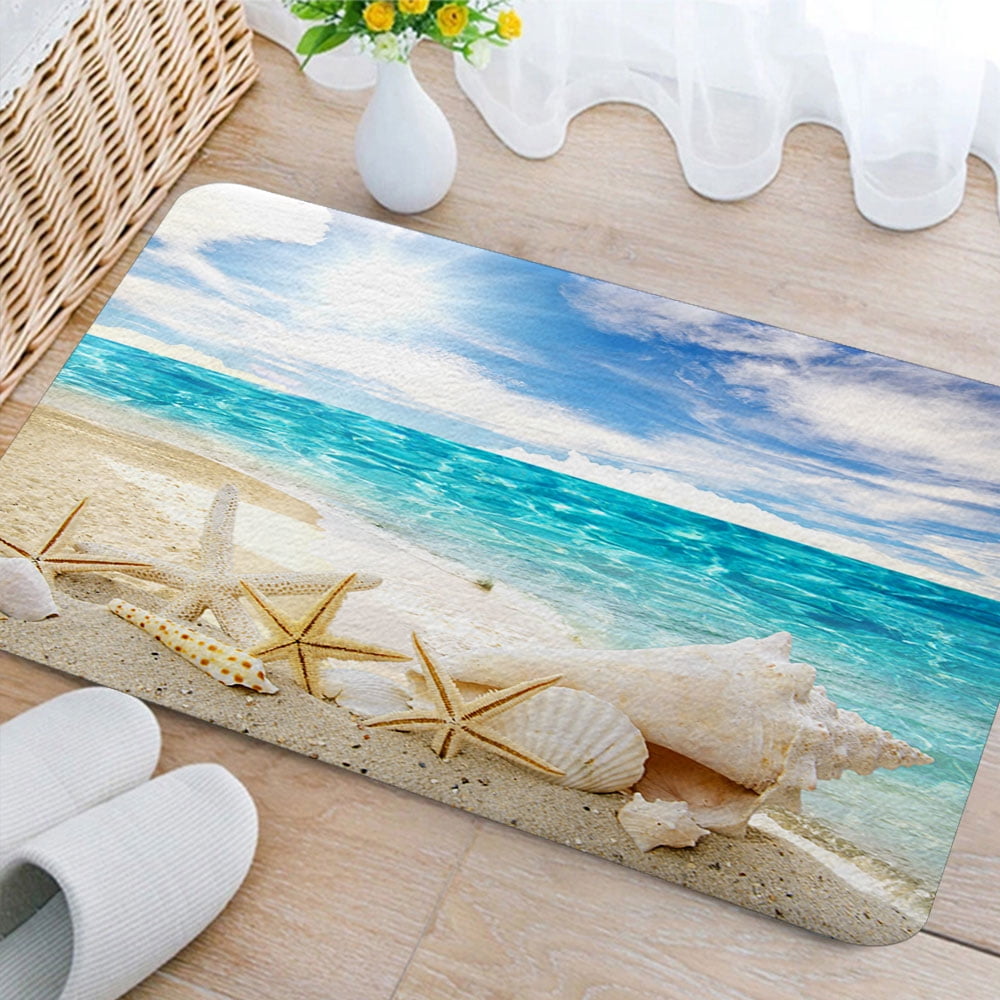 Beach Bathroom Rugs, Beach Starfish Bath Mat, Tropical Paradise Beach ...
