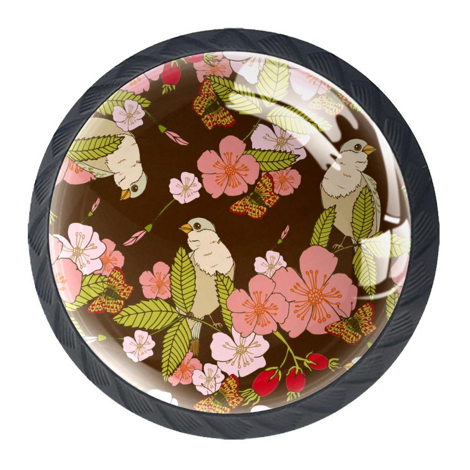 4 Pcs Flowers Pink White Bird Knobs for Kitchen Cabinet Cupboard ...