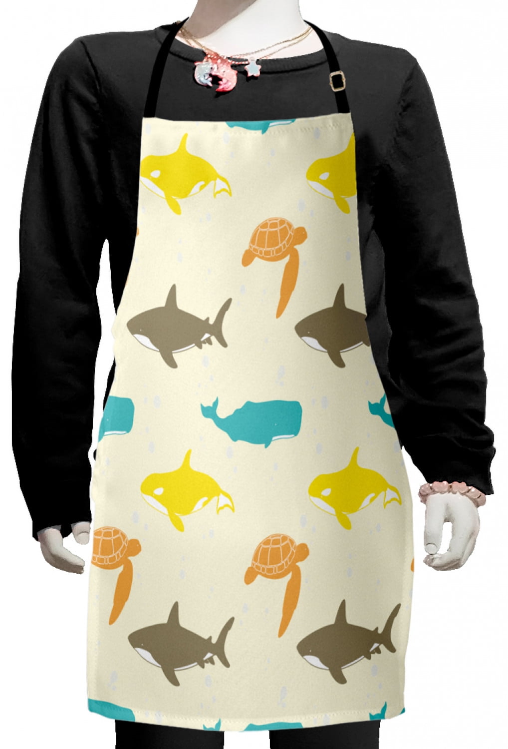 Sea Animals Kids Apron, Pattern with Whale Shark and Turtle Aquarium ...