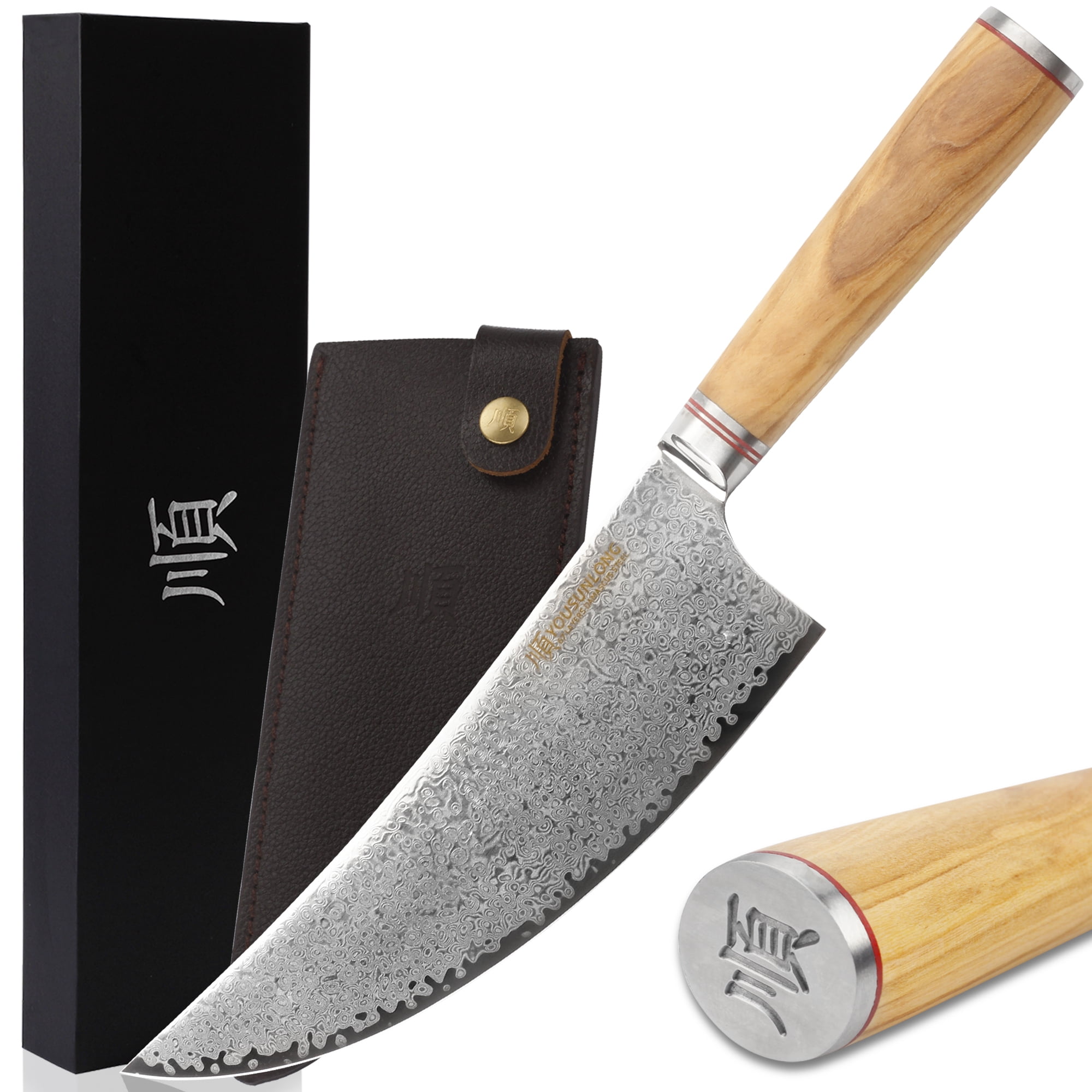 YOUSUNLONG Butcher Cleaver Knife 8 inch - Meat Butcher Knives Damascus ...