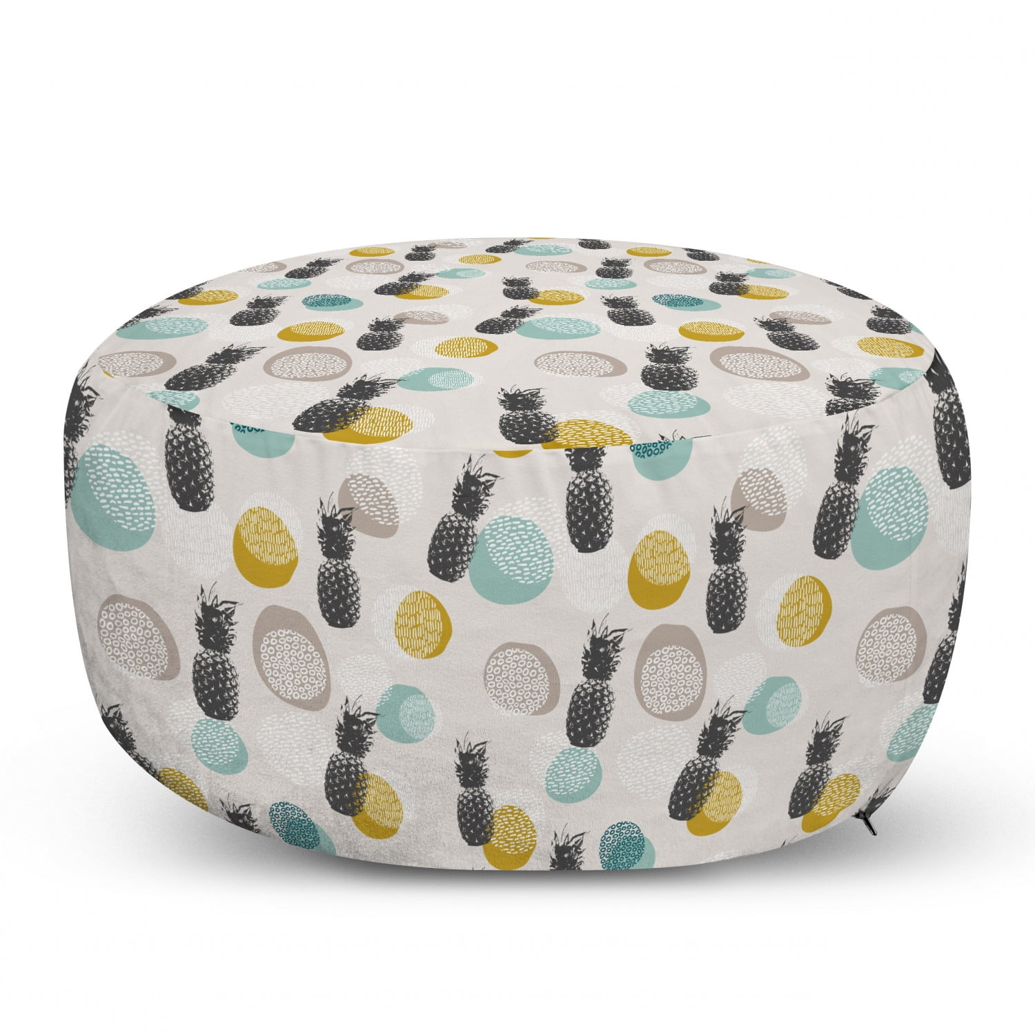 Pineapples Pouf Cover with Zipper, Fruits Juicy Circles Dashes Oval ...