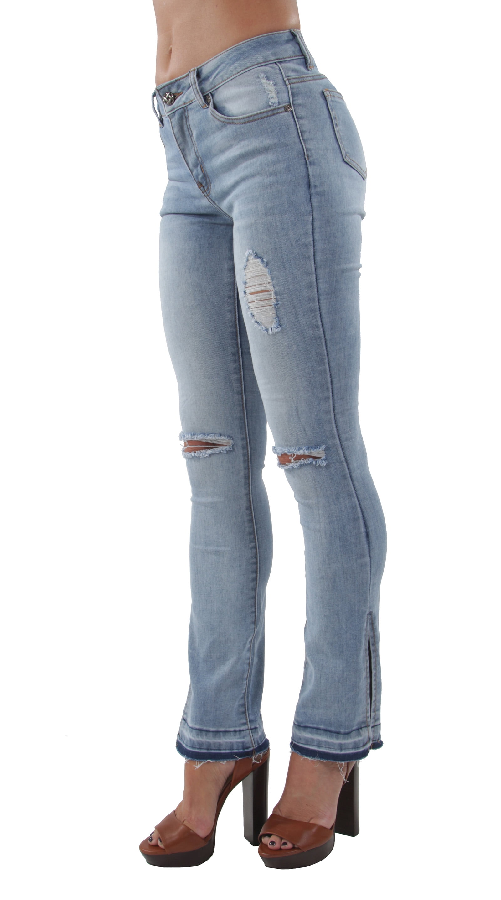 Women's Juniors Slim Mid Rise Micro Flared Bootcut Ripped Jeans ... Women's Juniors Slim Mid Rise Micro Flared Bootcut Ripped Jeans ...