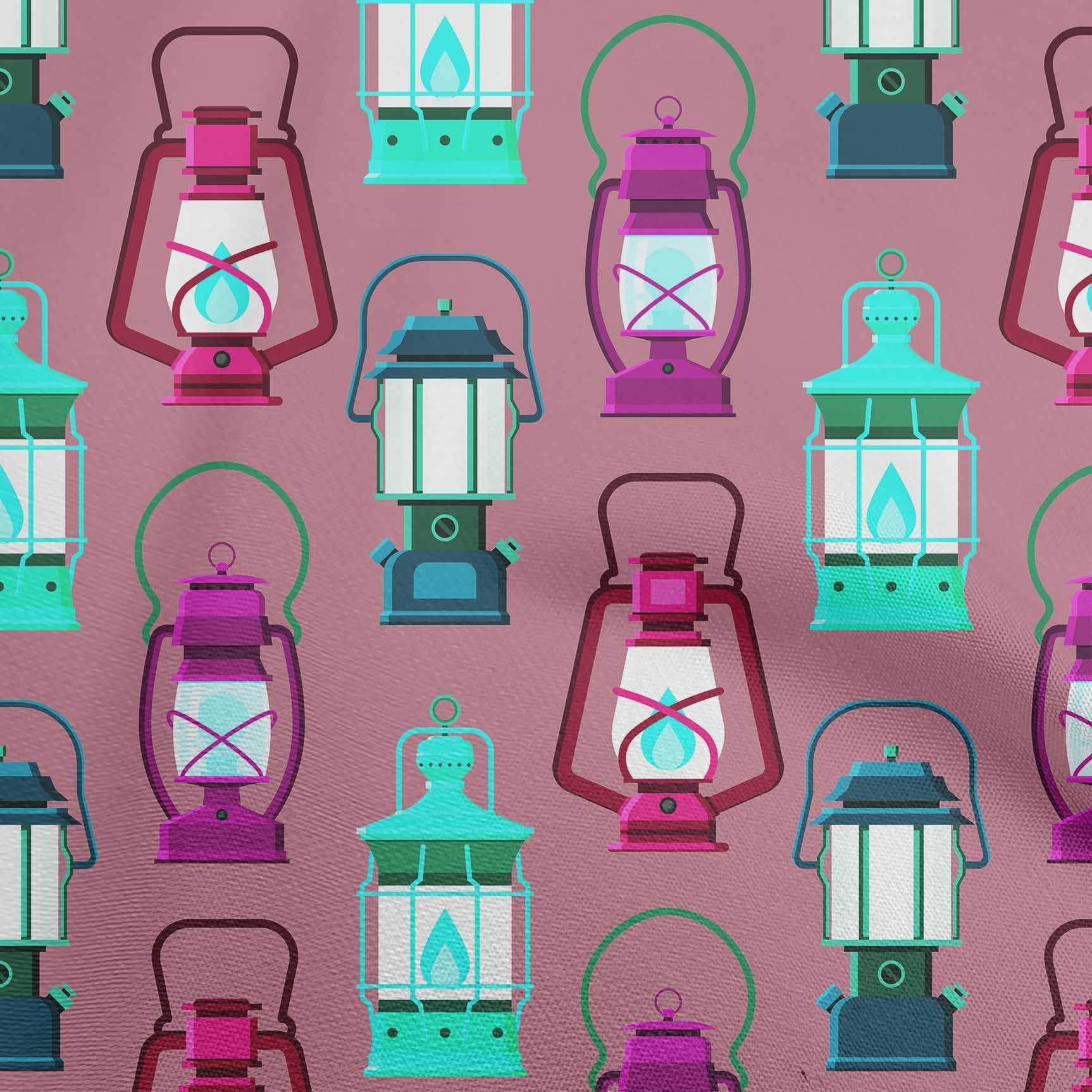 oneOone Cotton Poplin Pink Fabric Retro Lantern Sewing Material Print ...
