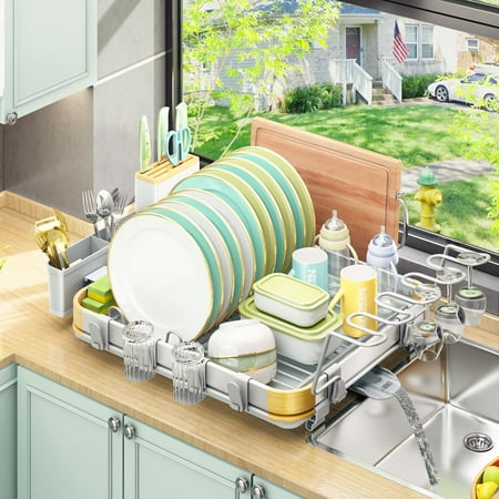 Dish Drying Rack, Aluminium Dish Rack for Kitchen counter with cup Rack ...