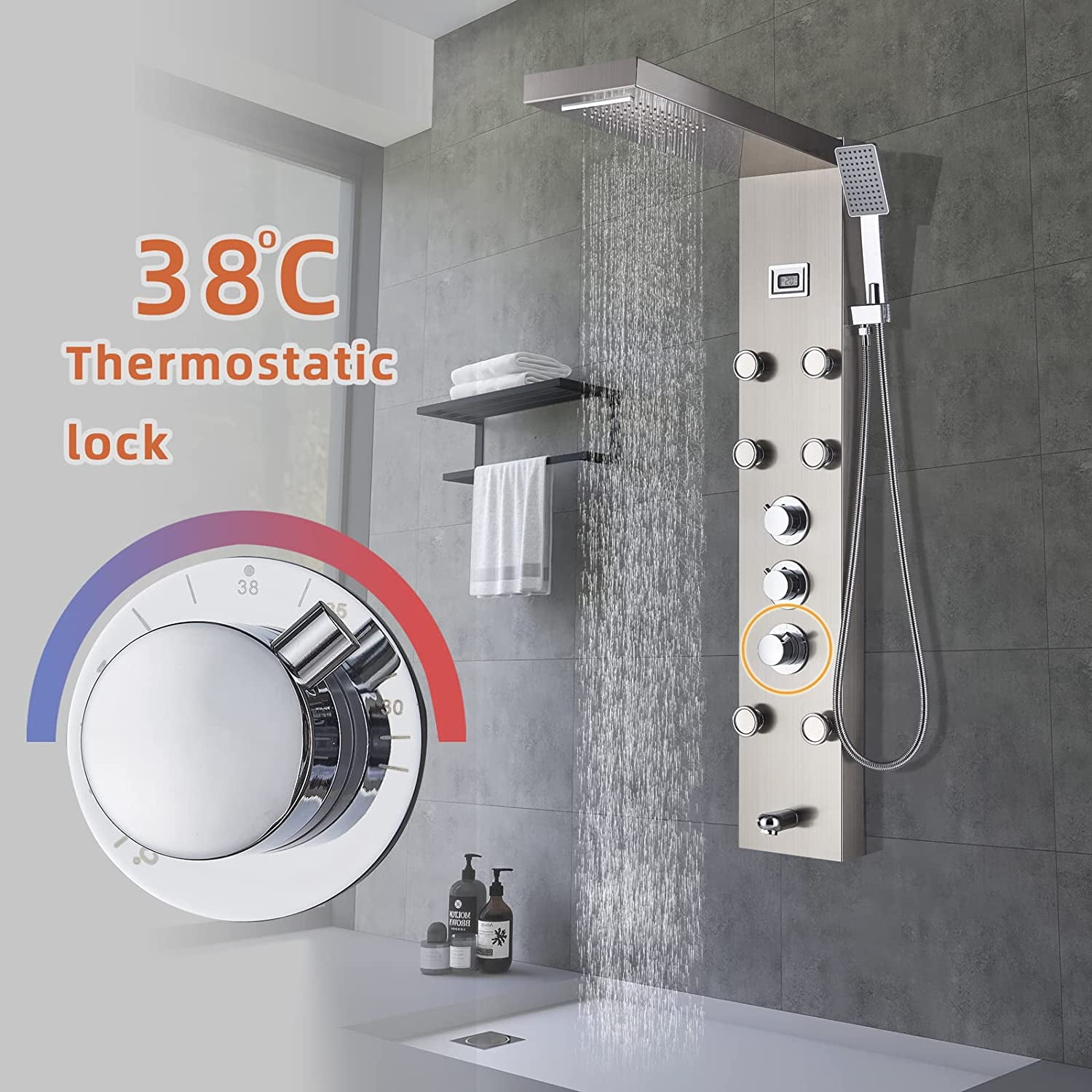 Buy Rozin Shower Panel Tower System Thermostatic Bathroom Shower Panel ...