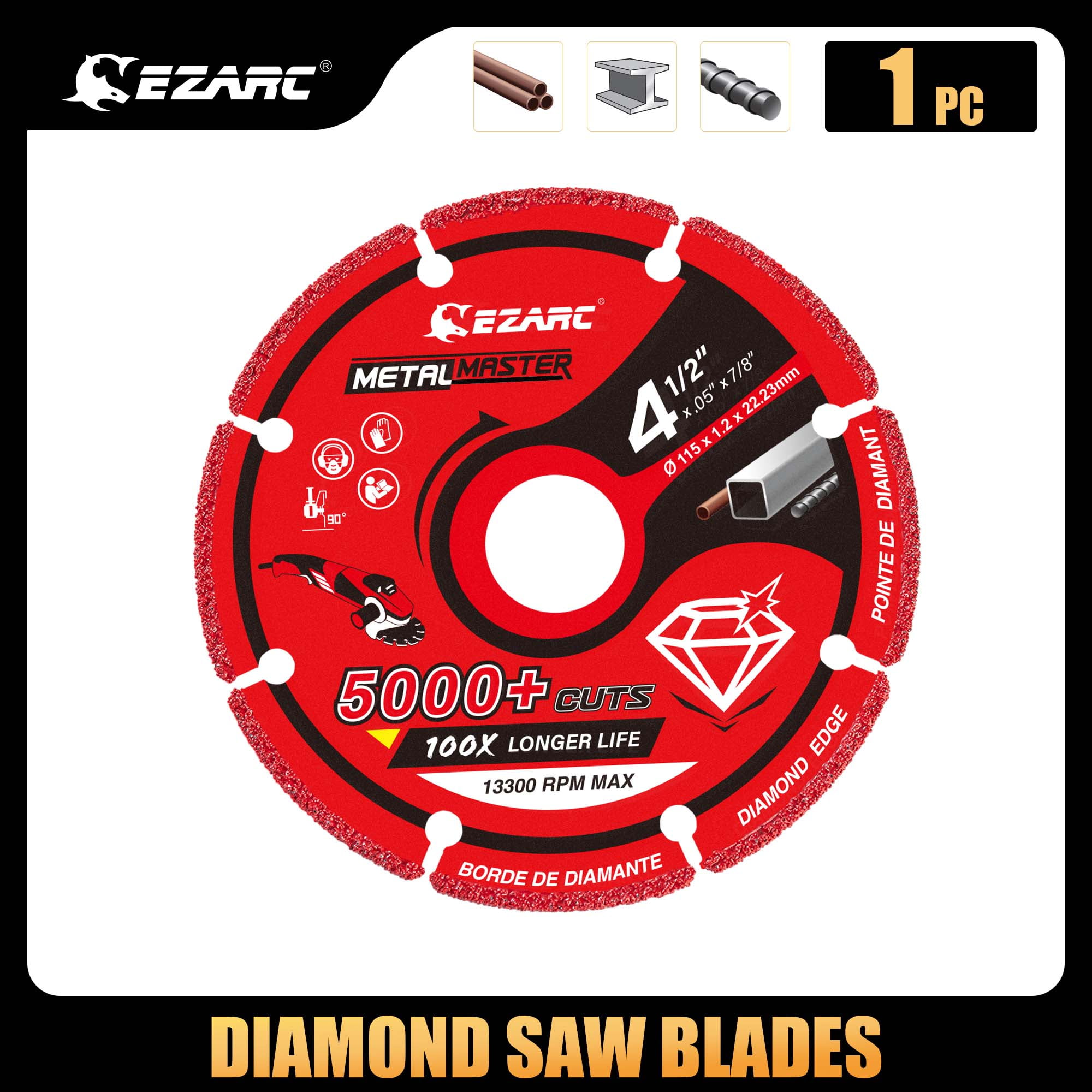 EZARC Diamond Cutting Wheel 4-1/2 x 7/8 Inch for Metal, Cut Off Wheel ...