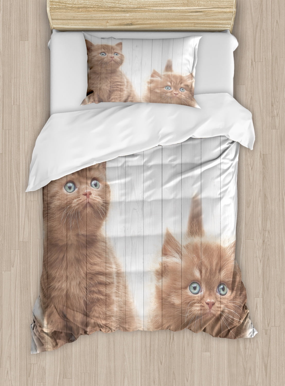 Animal Duvet Cover Set Twin Size, Cute Kittens Baby Cats Sweet Feline ...
