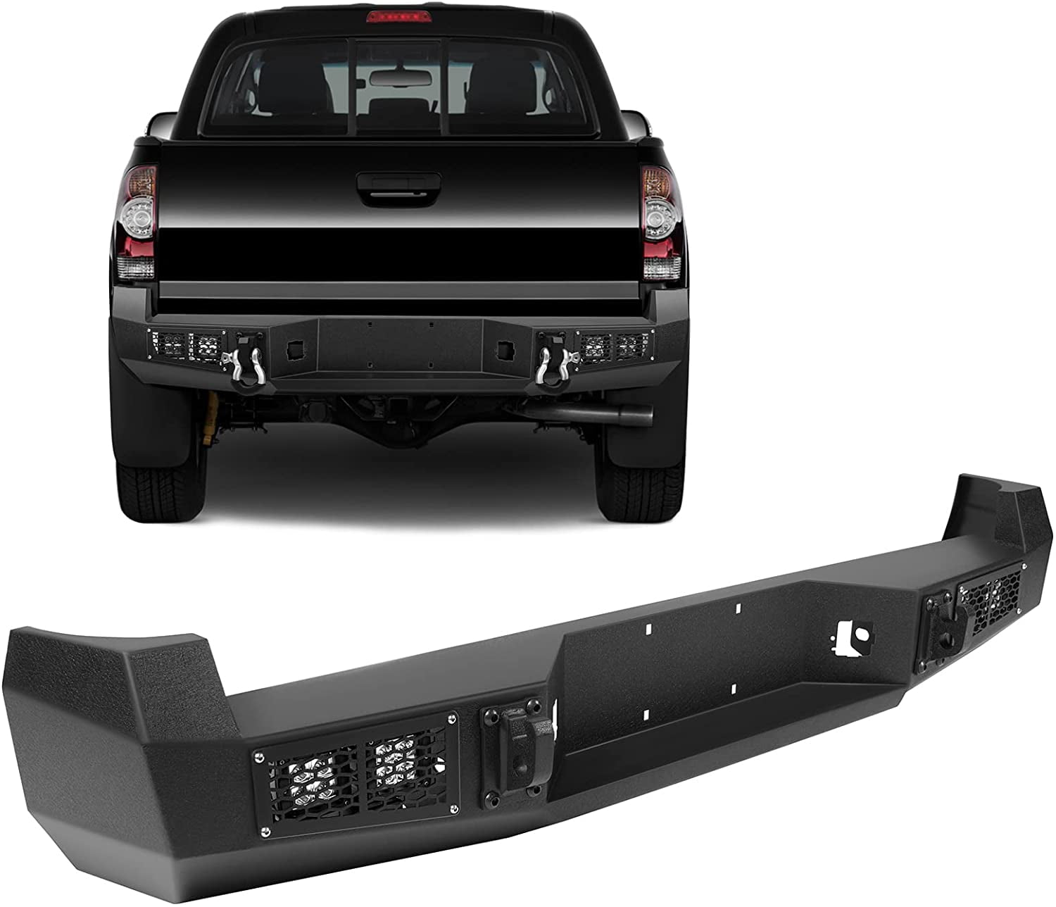 CCIYU Texture Black Rear Bumper with D-ring Compatible for 2005-2015 ...