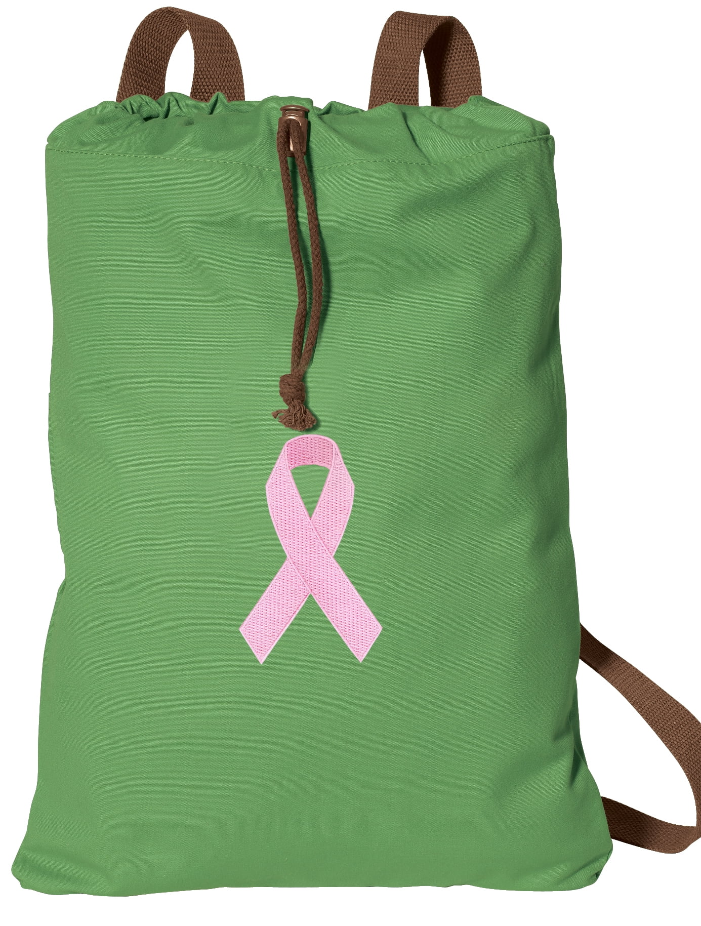 Pink Ribbon Drawstring Backpack NATURAL COTTON Pink Ribbon Cinch Bag ...