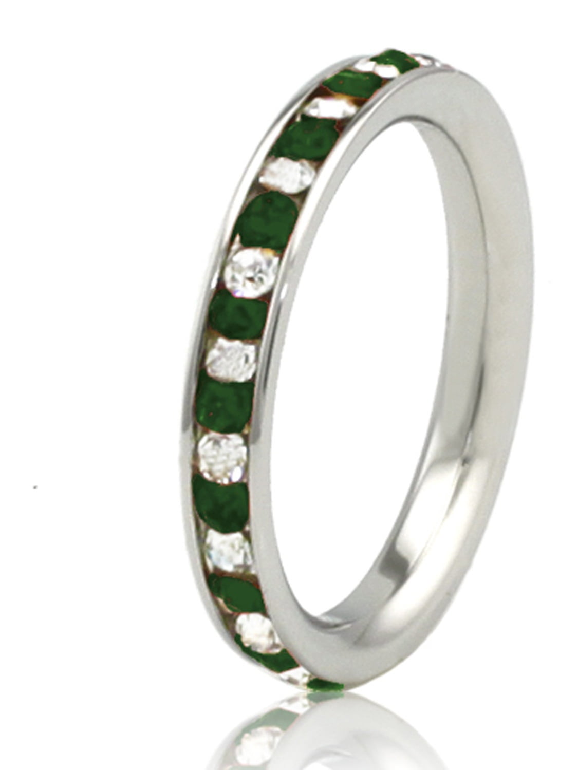 Stainless Steel Green Emerald & White Crystal Channel Eternity ...