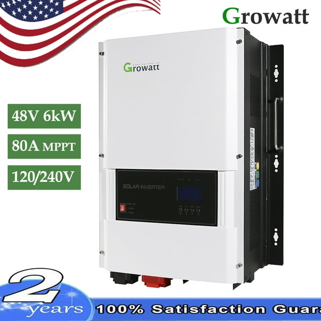 Growatt 48V 6kW 120/240V Split Phase Solar Inverter Built-in 80A MPPT Solar Charge Controller ...