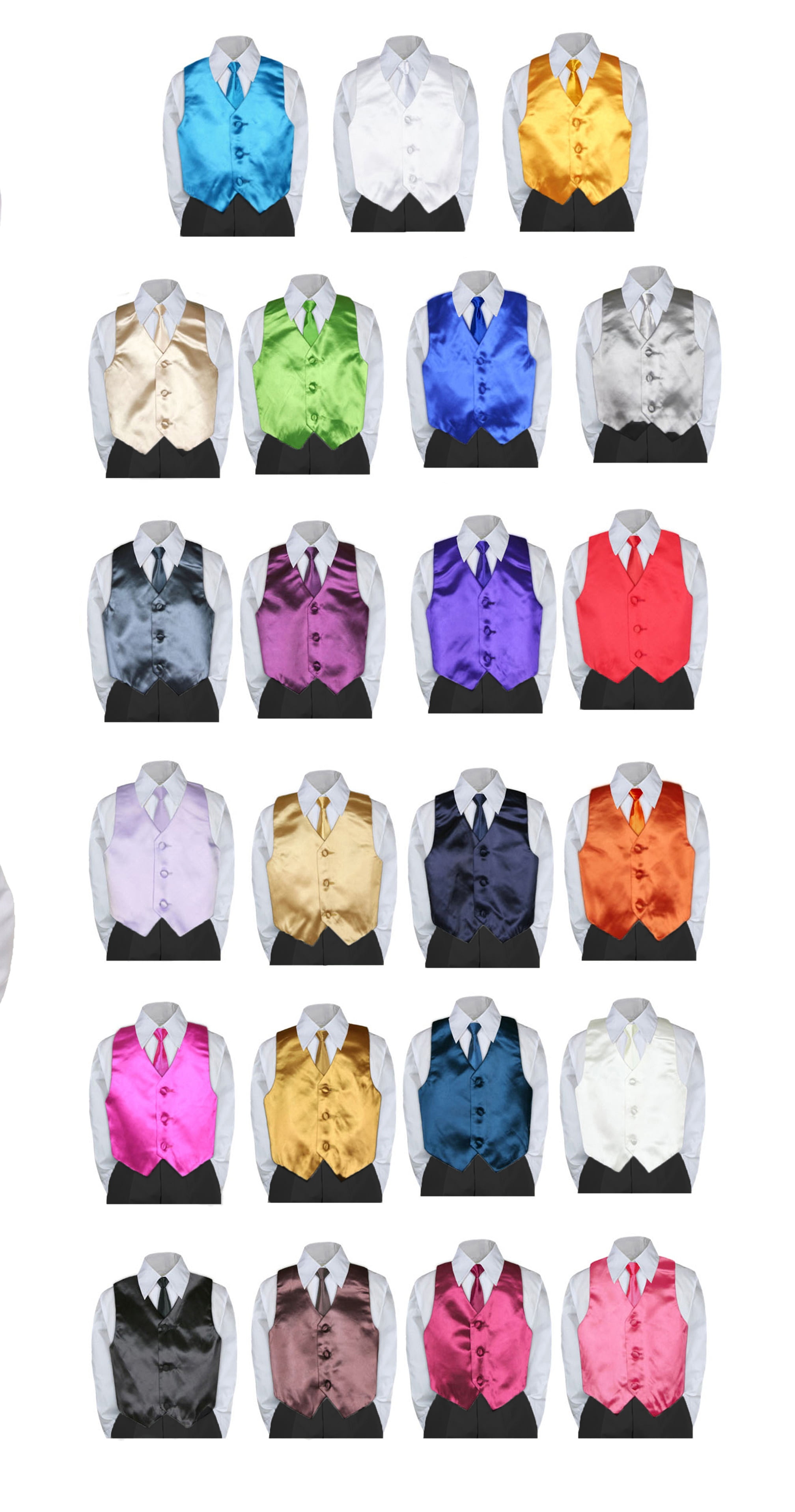 7pc Boy Formal Necktie Black White Suit Set Satin Necktie & Vest Baby ...