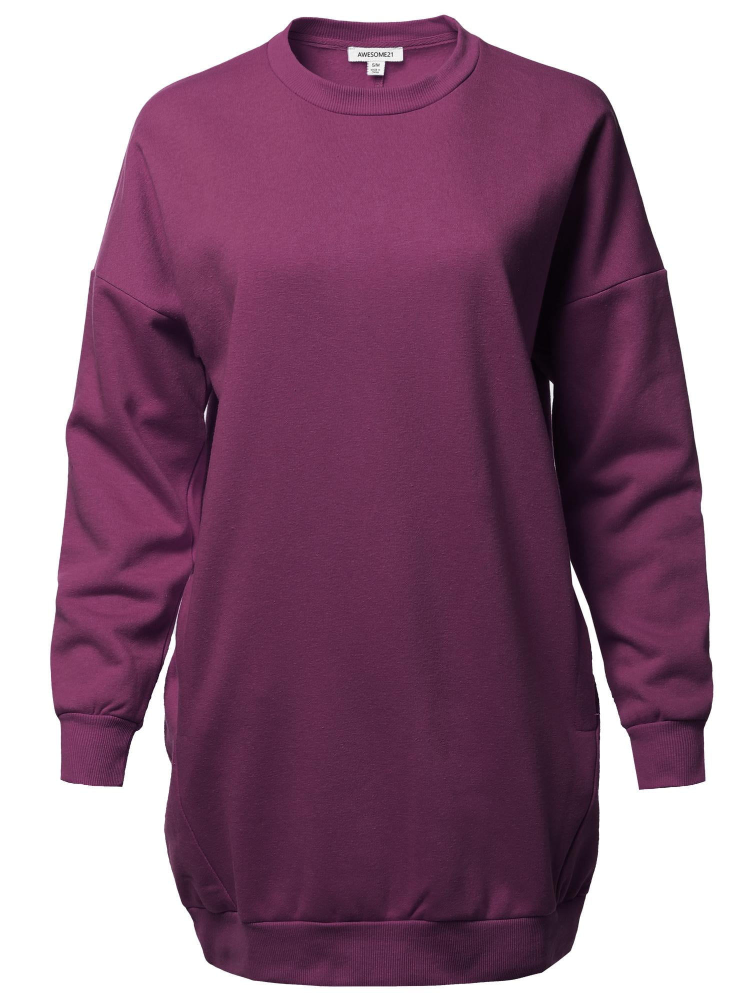 FashionOutfit Women's Casual Over-Sized Loose Fit Round Neck Tunic ...