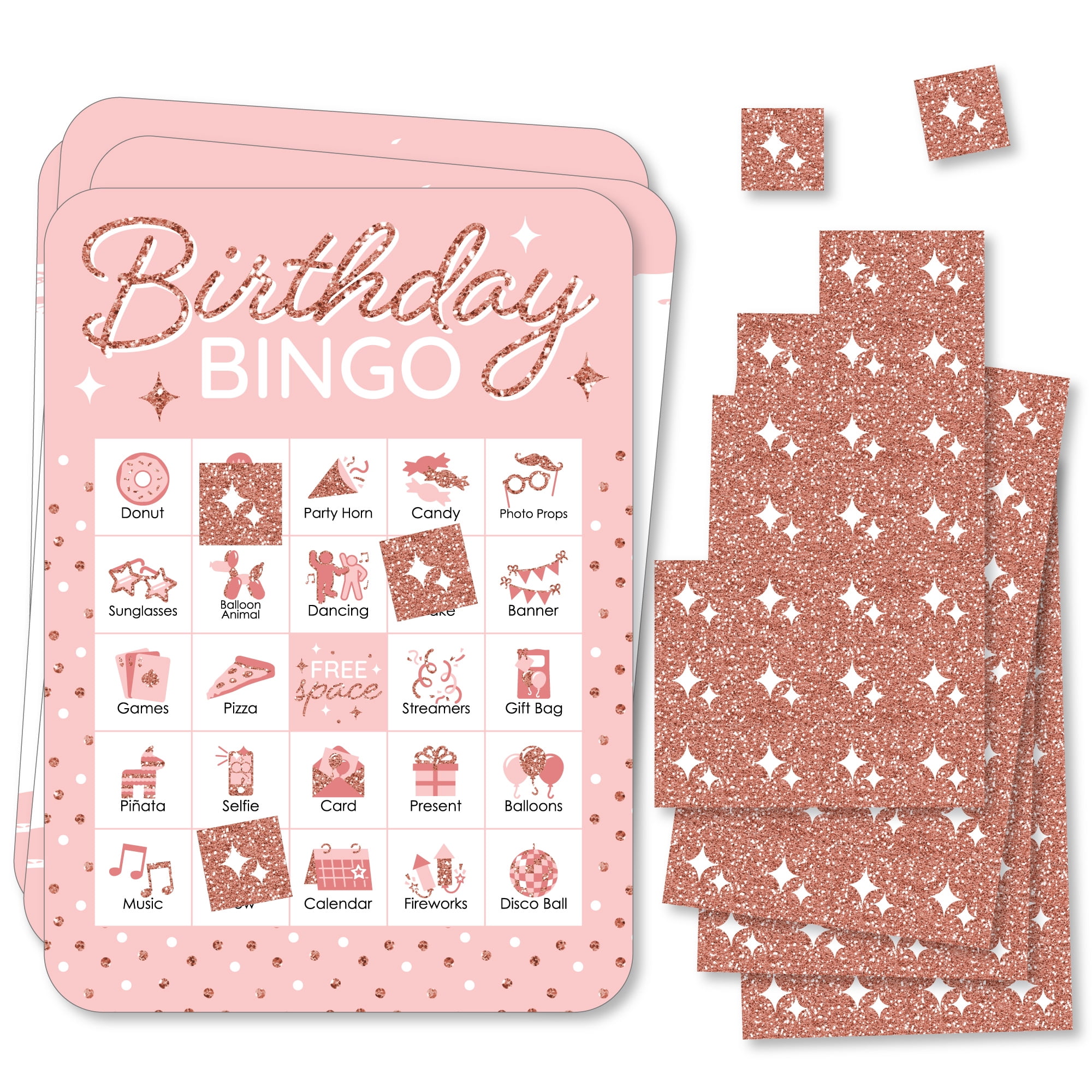 Big Dot of Happiness Pink Rose Gold Birthday - Picture Bingo Cards and ...