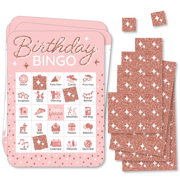 Big Dot of Happiness Pink Rose Gold Birthday - Picture Bingo Cards and Markers - Happy Birthday ...