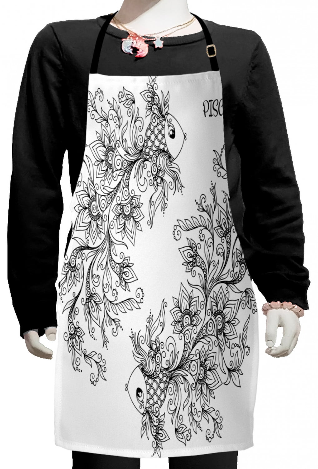Zodiac Kids Apron, Floral Images Pisces Sign Fish House of the Water ...
