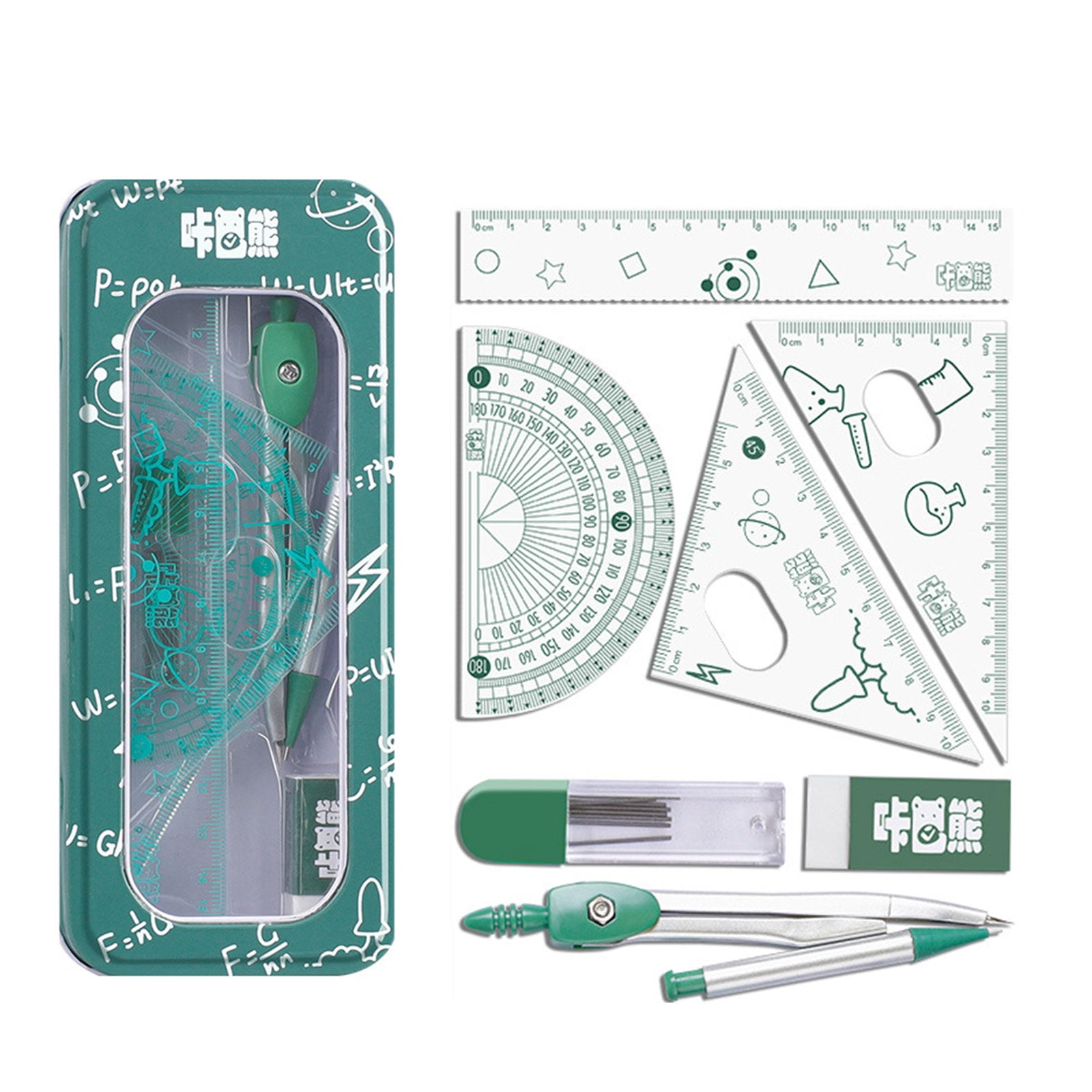 HeroNeo 8 Pcs Math Geometry Kit with Rulers Protractor Compass Eraser ...