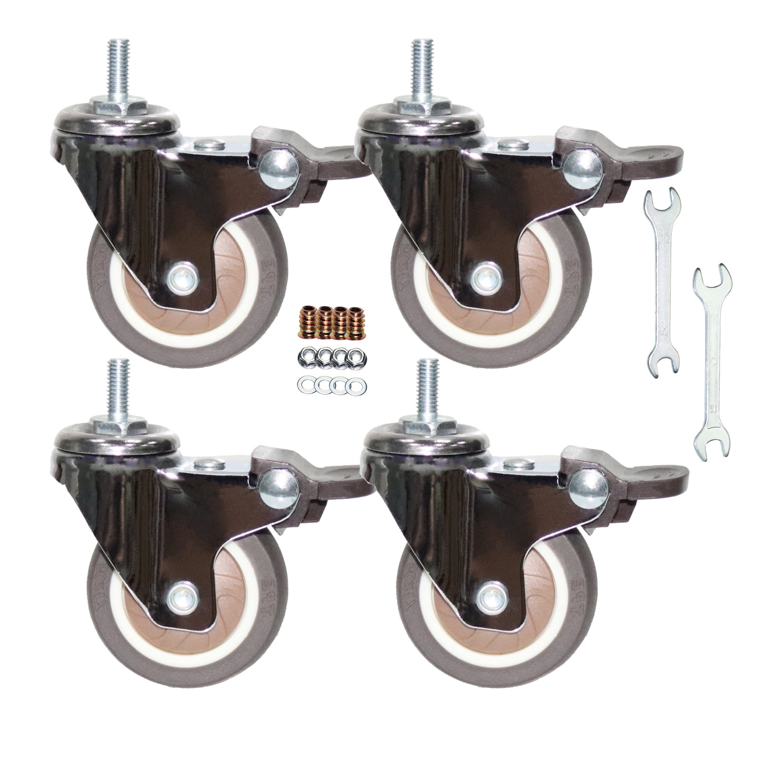 Stem Casters, 1.5 Inch 360 Degree Swivel Stem TPR Wheels with Metric M6 ...