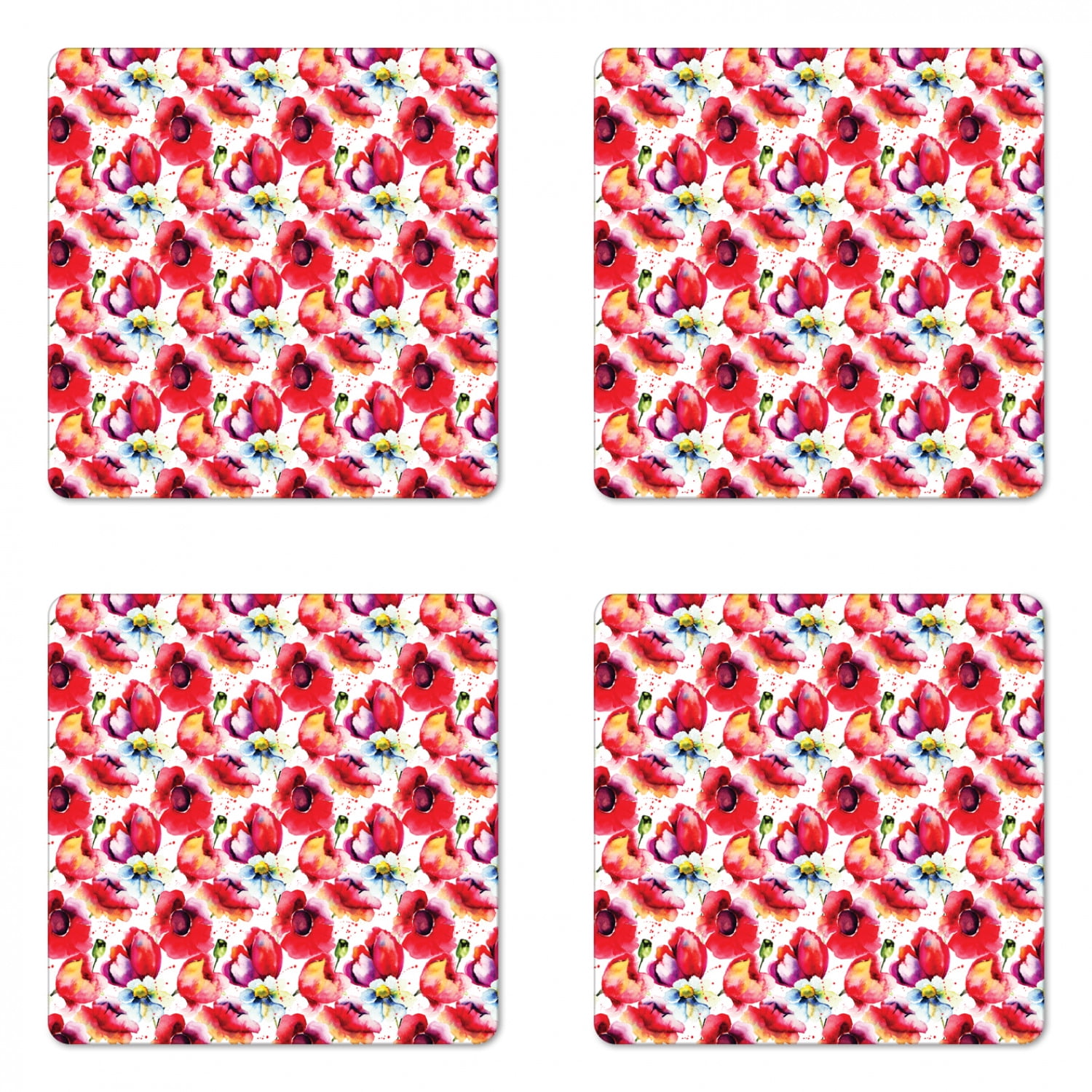 Poppy Coaster Set of 4, Colorful Combined Mixed Poppy Flower Petals ...