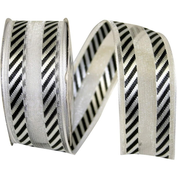 Sheer Bella Striped Wired Edge Ribbon, 1-1/2 Inch X 10 Yards, Black ...