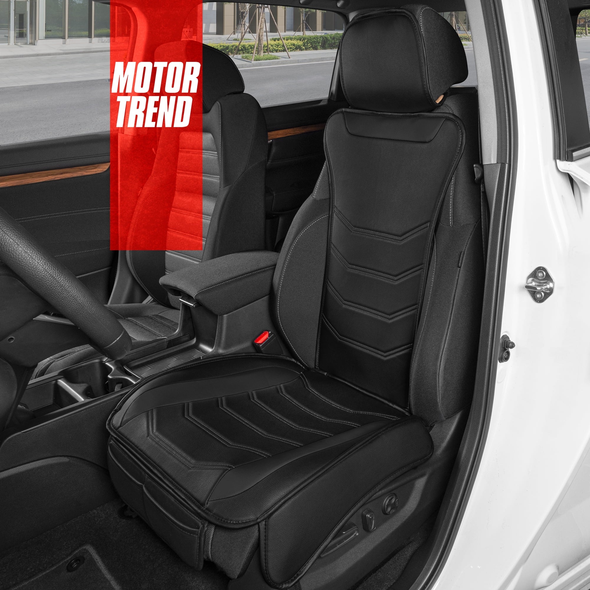 Motor Trend LuxeFit Black Faux Leather Front Seat Cover for Cars Trucks ...
