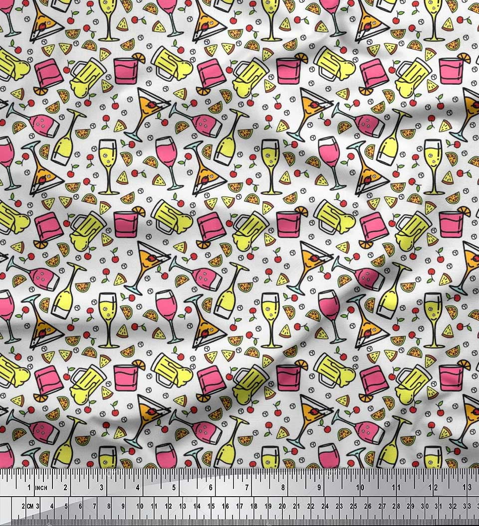 Soimoi Cotton Voile Fabric Wine & Beer Beverages Print Fabric by The ...