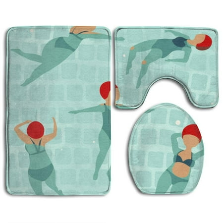 EREHome Swimming Women In Pool 3 Piece Bathroom Rugs Set Bath Rug ...