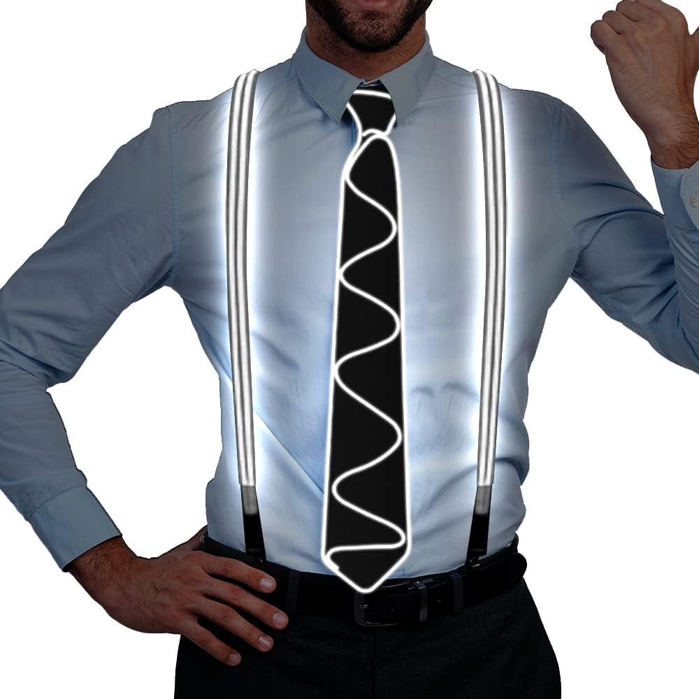 LINLIN LED Luminous Suspenders+LED Tie, Light Up LED Suspenders LED ...